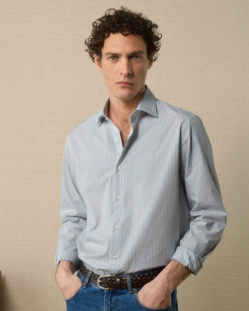 Essential shirt in pure cotton, green stripes | Velasca