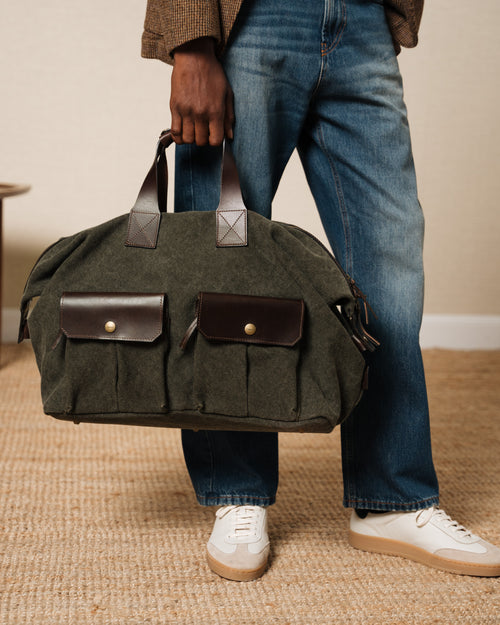 Men’s canvas and leather weekender travel bag | Velasca