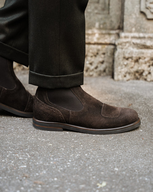 Velasca | Brown suede biker-inspired Chelsea ankle boots