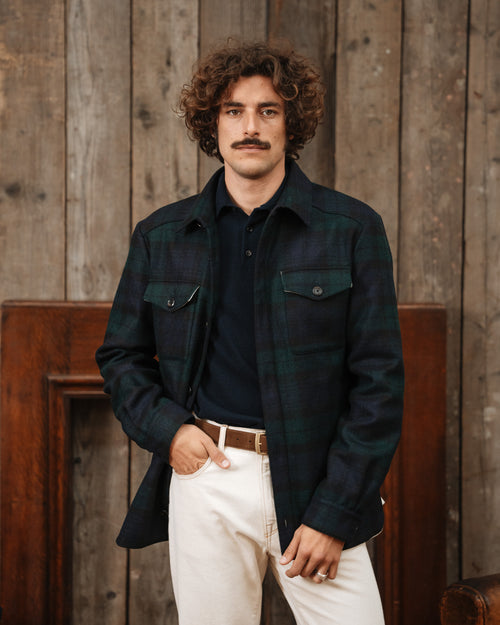 Blue-green Scottish check overshirt, Made in Italy | Velasca