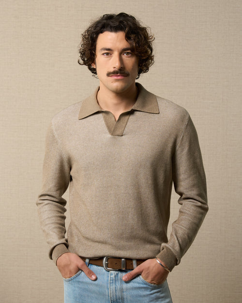 Vanisé knit polo shirt in beige, Made in Italy | Velasca
