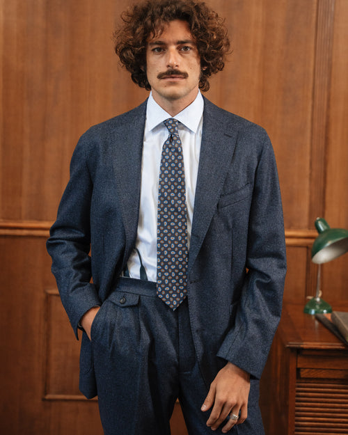 Velasca | Handcrafted navy blue silk tie with all over pattern