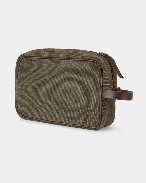 Canvas toiletries bag with leather details, handcrafted | Velasca