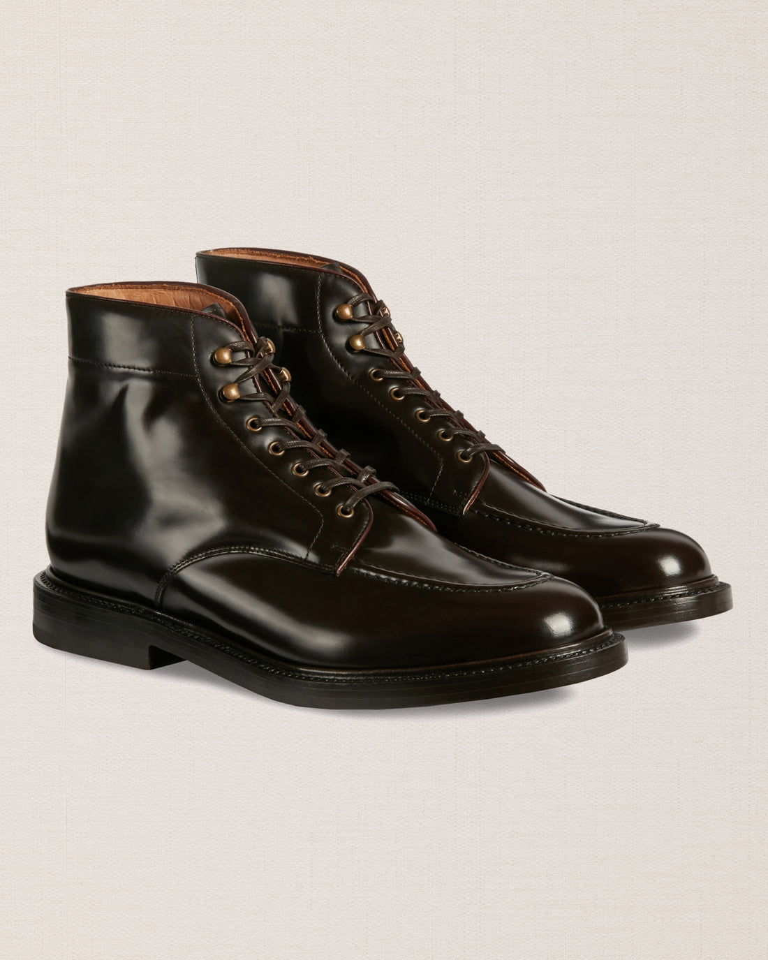 Men's Lace-up brushed smooth calfskin boots with leather sole | Velasca